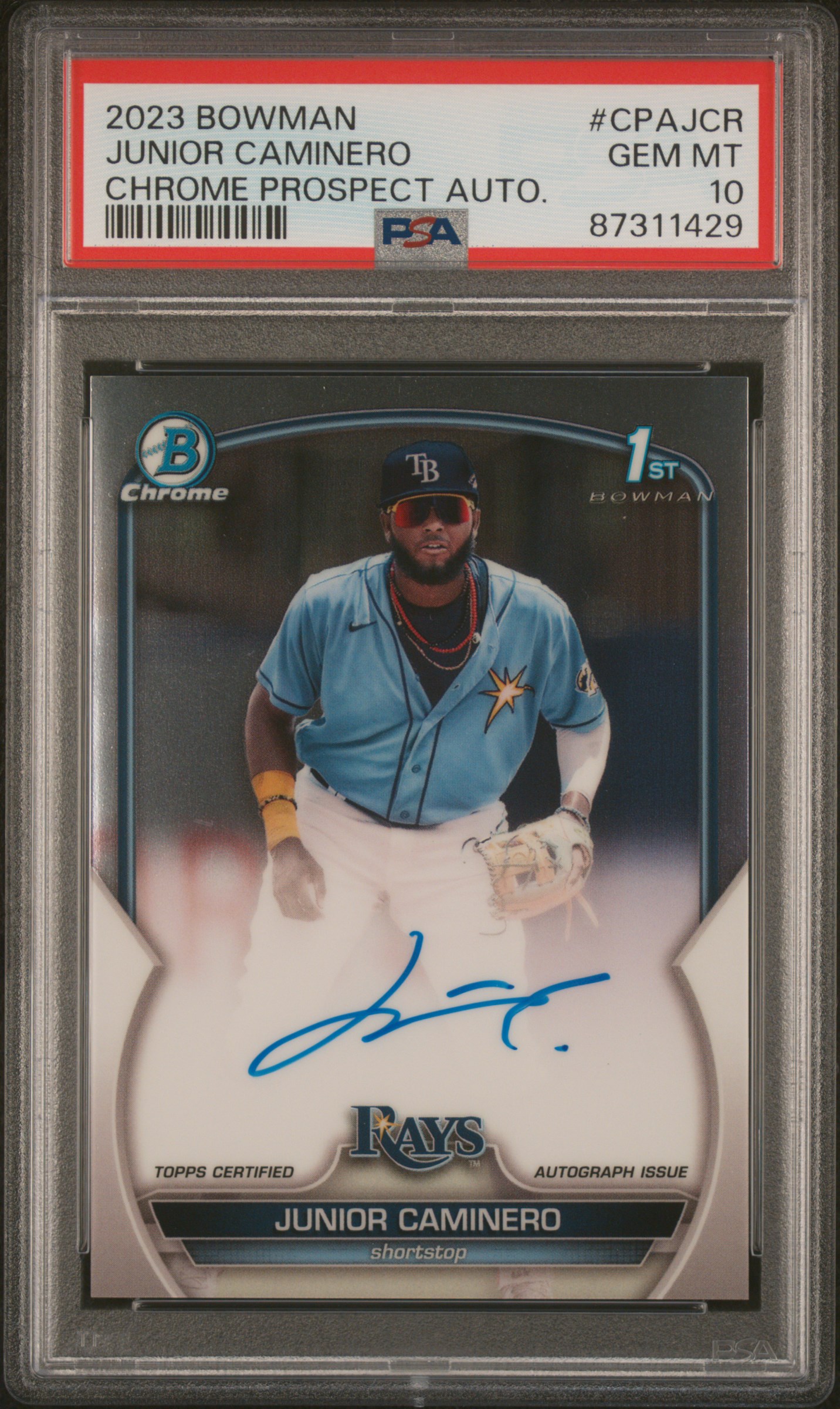 2023 JUNIOR CAMINERO BOWMAN CHROME PROSPECT AUTOGRAPHS CHROME PROSPECT AUTO. | Veriswap