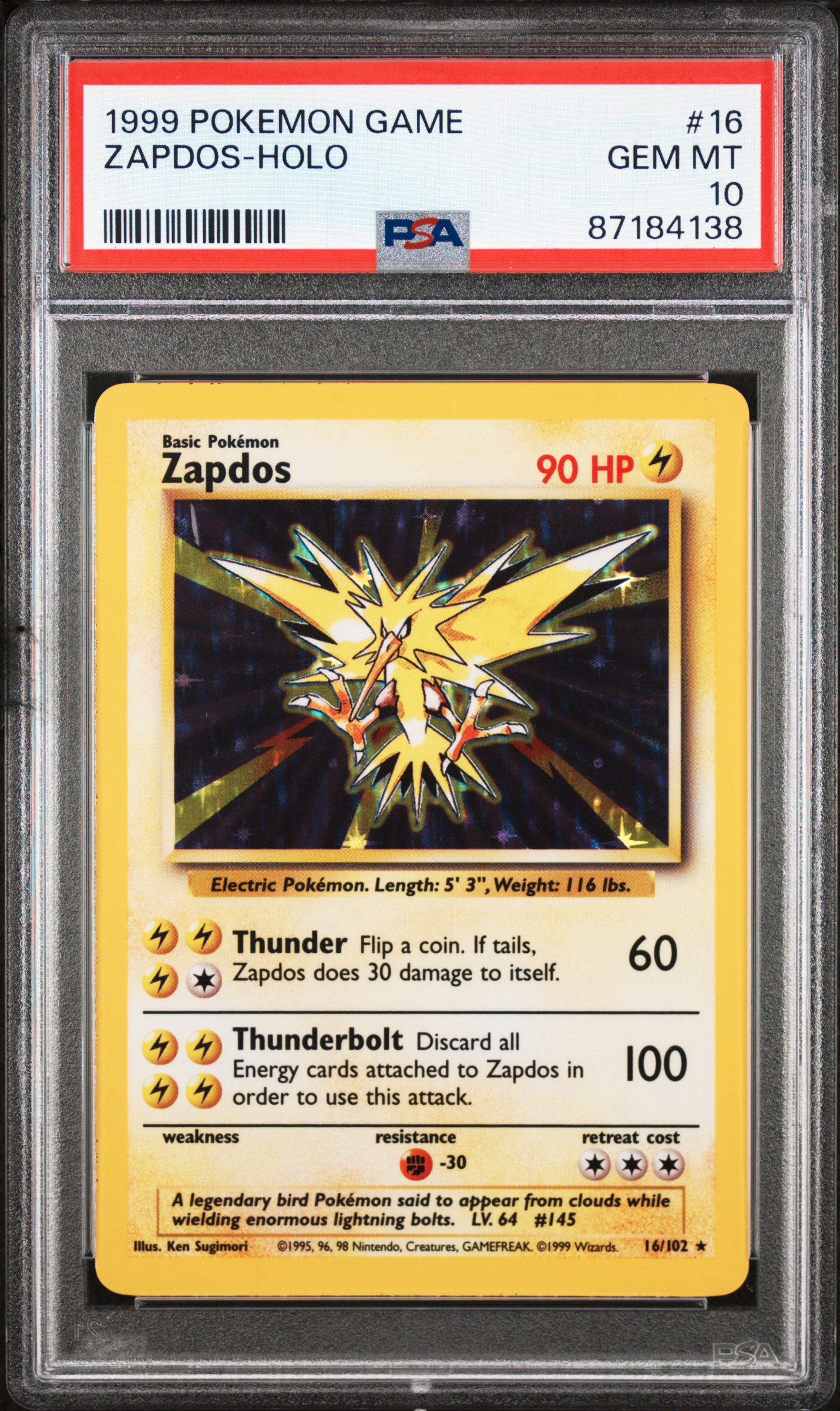 Zapdos 1999 Pokemon Game #16 Unlimited Holo PSA 10 Price Guide - Sports ...