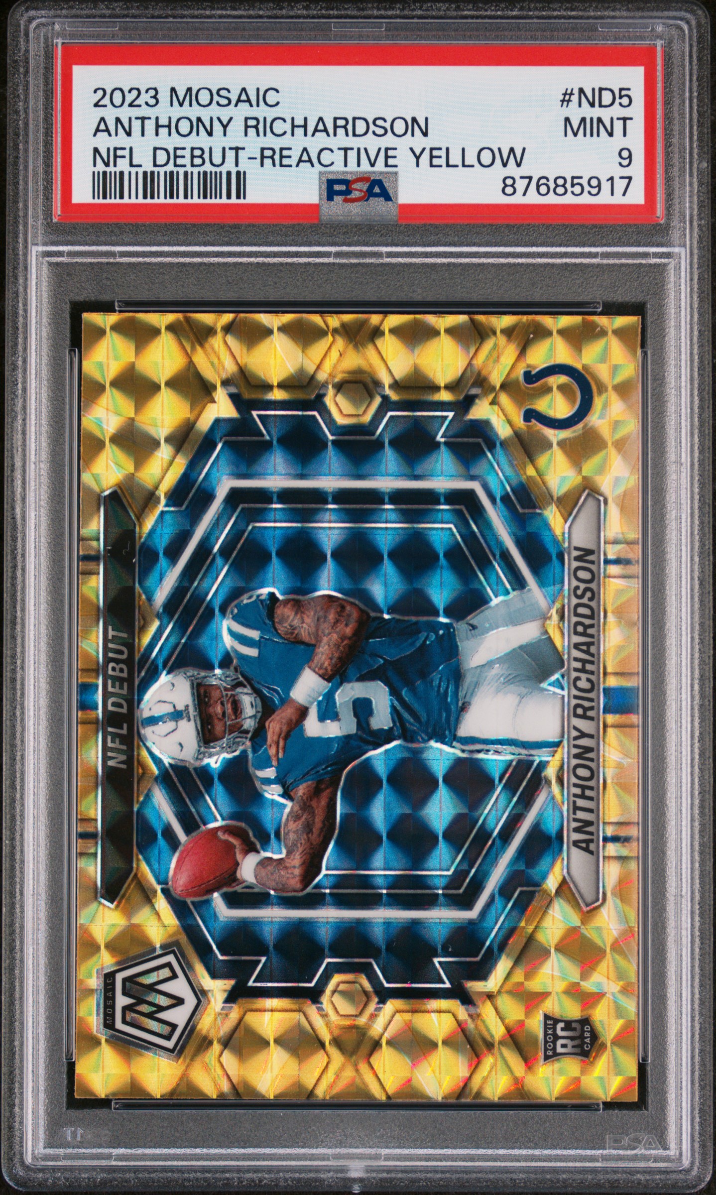 Anthony Richardson 2023 Mosaic #ND-5 NFL Debut - Reactive Yellow PSA 9 ...