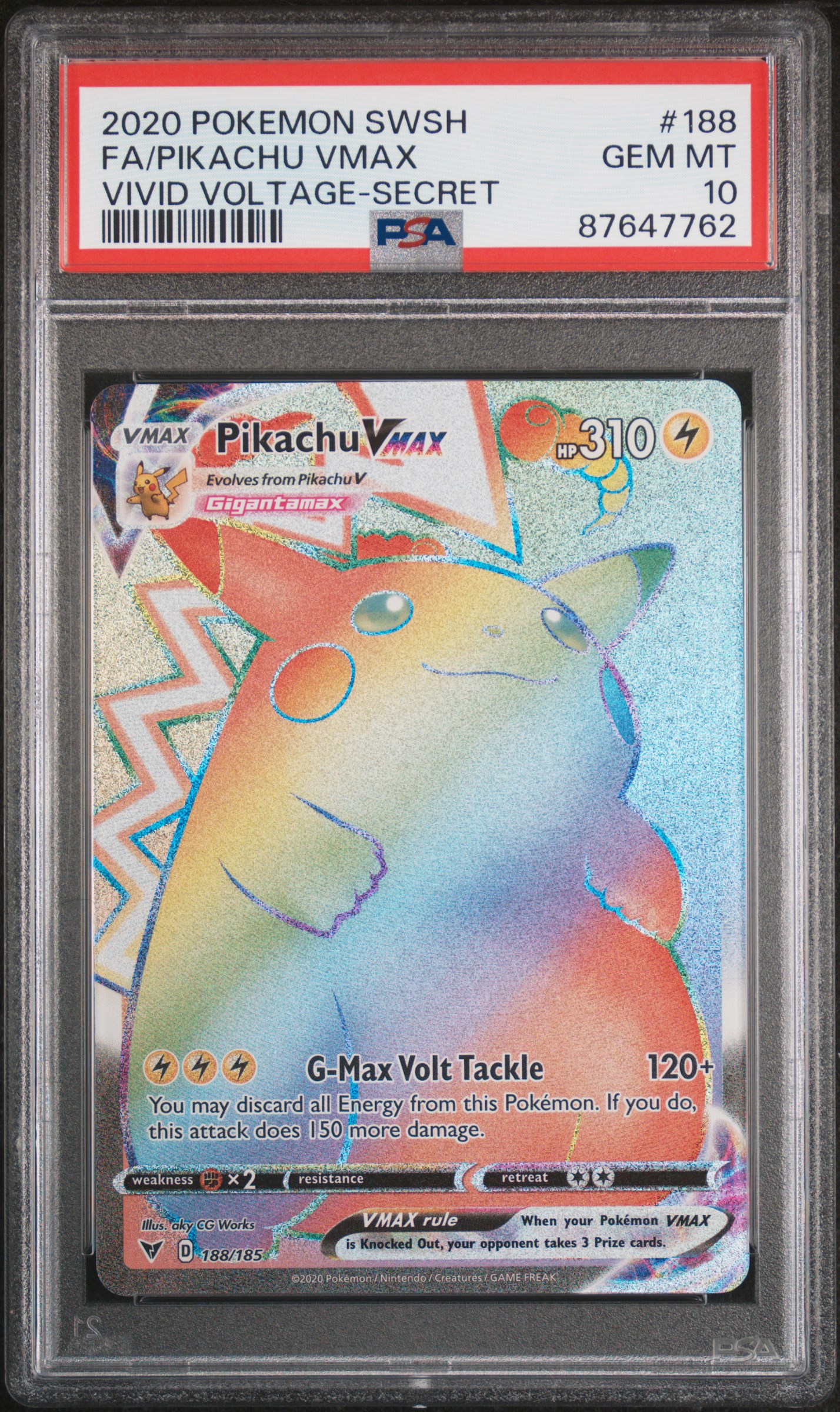 Pikachu VMAX 2020 Sword & Shield: Vivid Voltage #188/185 Holo (Secret) PSA 10 Price Guide ...