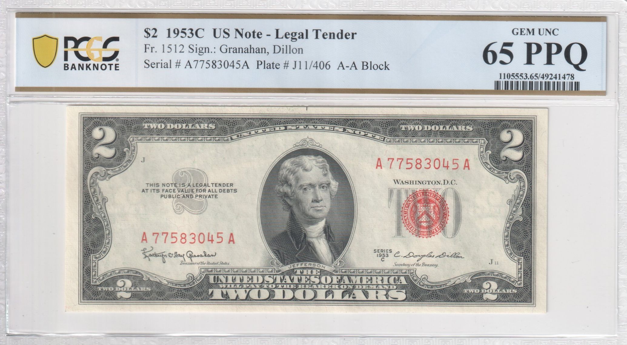 PCGS Certificate Verification Banknote Details for Cert #49241478