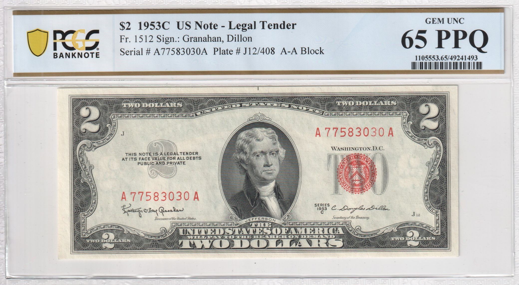PCGS Certificate Verification Banknote Details for Cert #49241493