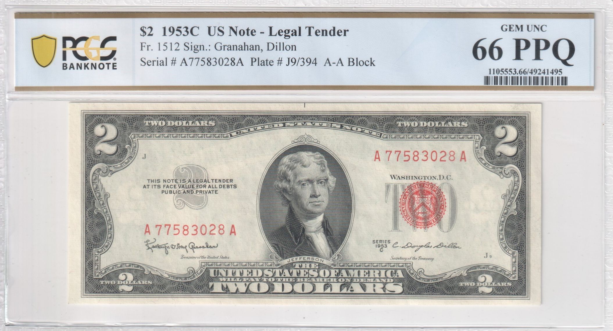 PCGS Certificate Verification Banknote Details for Cert #49241495