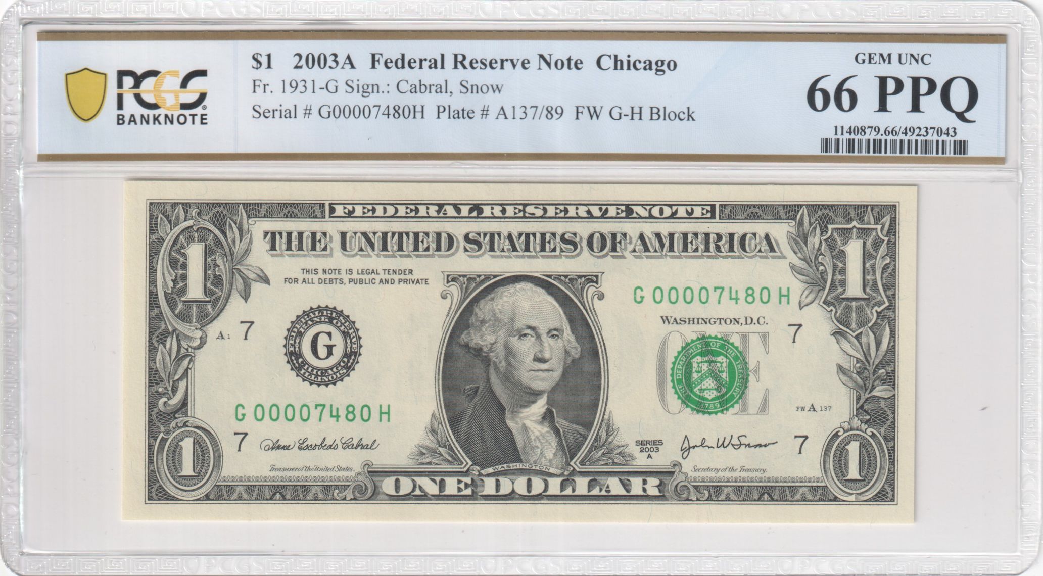 PCGS Certificate Verification Banknote Details for Cert #49237043