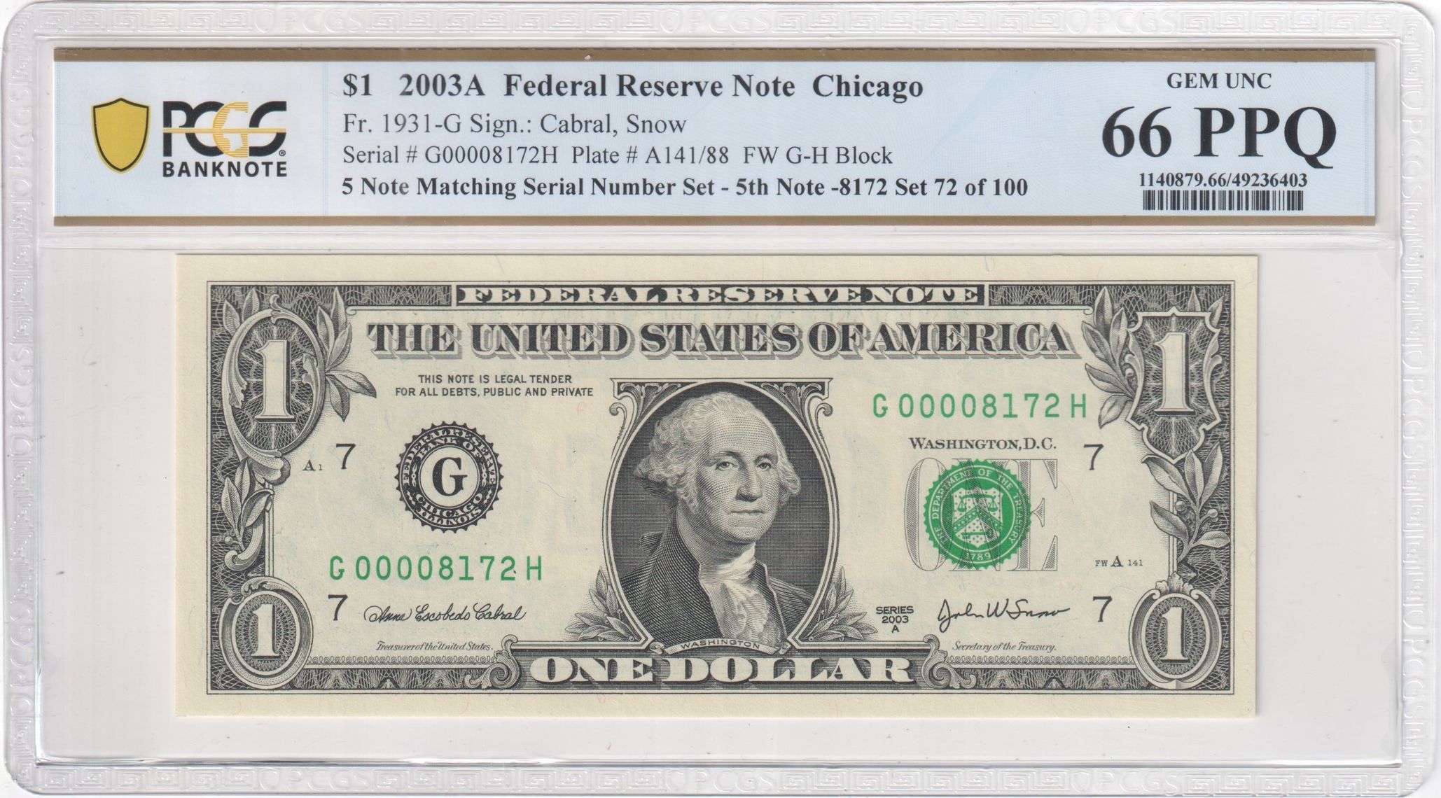 PCGS Certificate Verification Banknote Details for Cert #49236403
