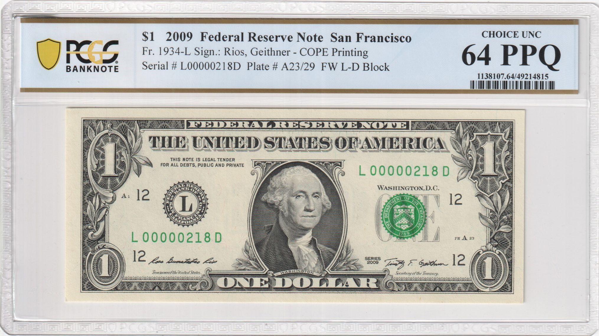 PCGS Certificate Verification Banknote Details for Cert #49214815