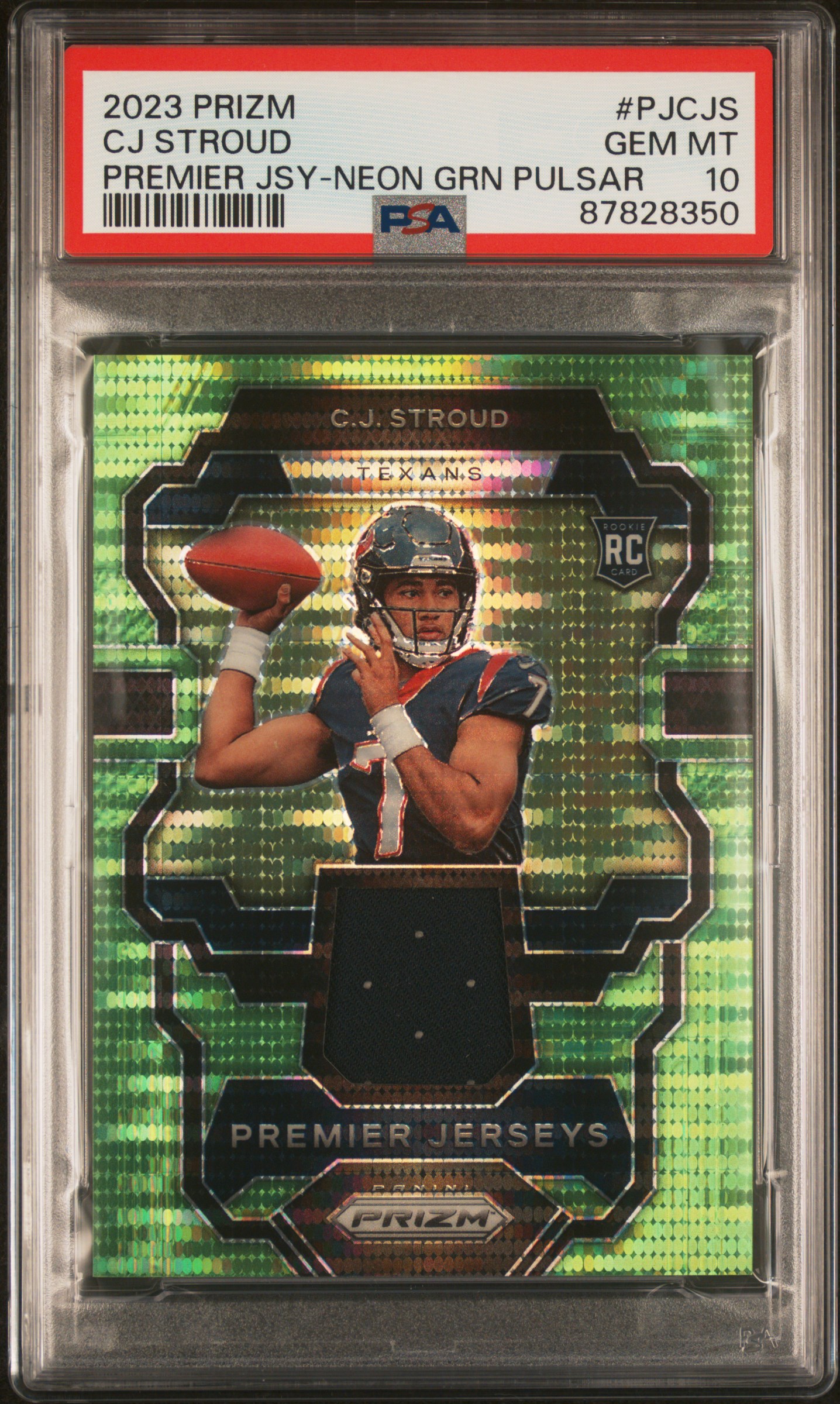 CJ Stroud 2023 Prizm #PJ-CJS Premier Jerseys - Neon Green Pulsar PSA 10 ...