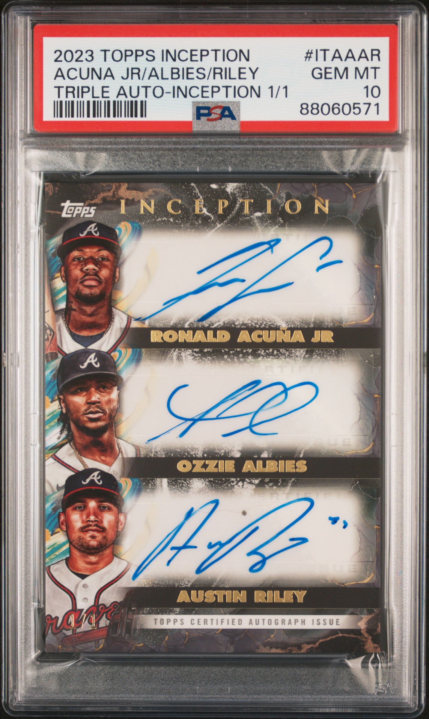 2023 ACUNA JR/ALBIES/RILEY TOPPS INCEPTION INCEPTION TRIPLE AUTOGRAPHS ...