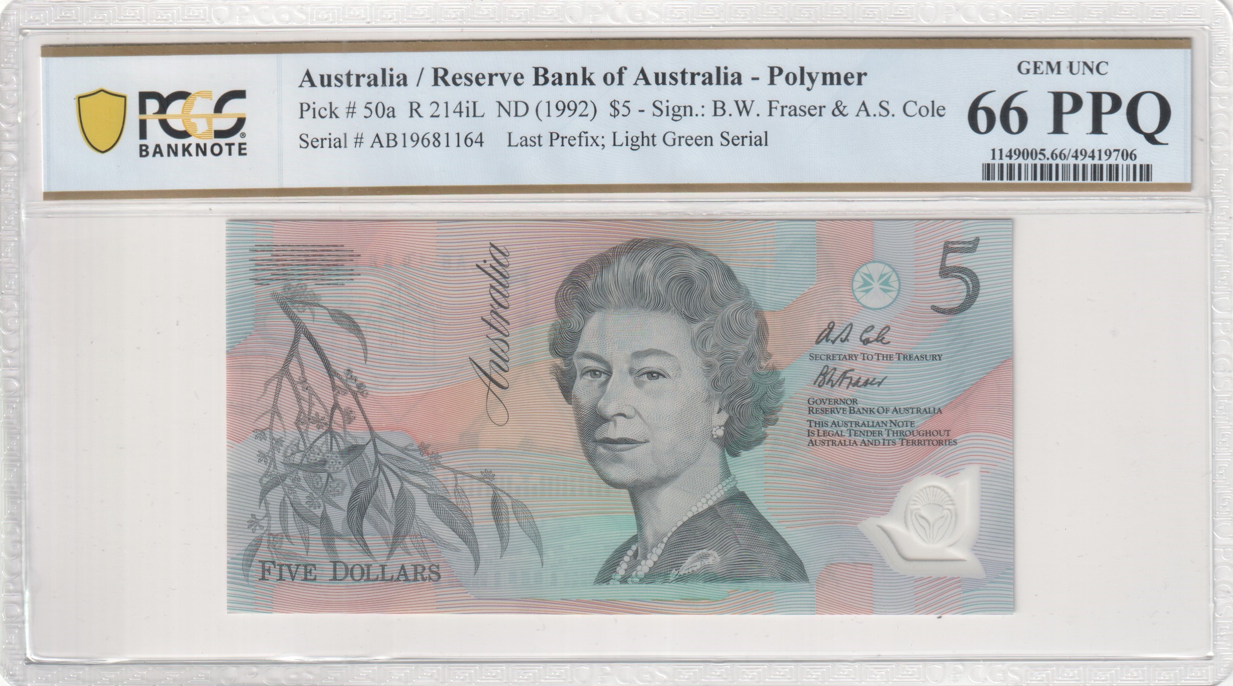 PCGS Certificate Verification Banknote Details for Cert #49419706