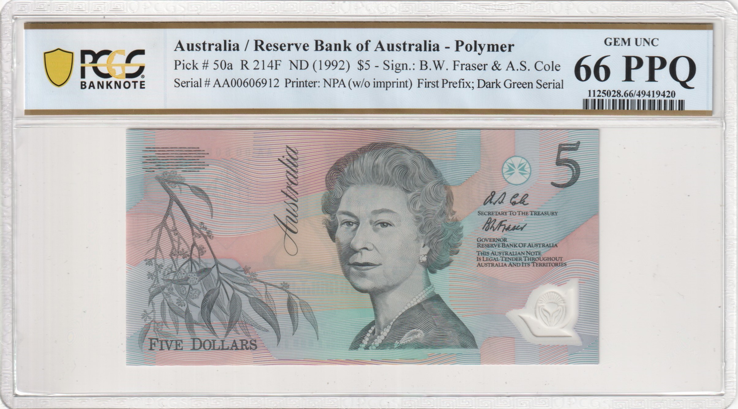 PCGS Certificate Verification Banknote Details for Cert #49419420