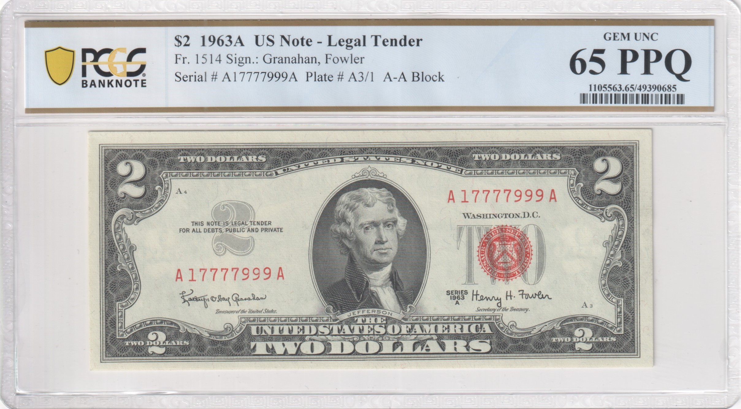 PCGS Certificate Verification Banknote Details for Cert #49390685