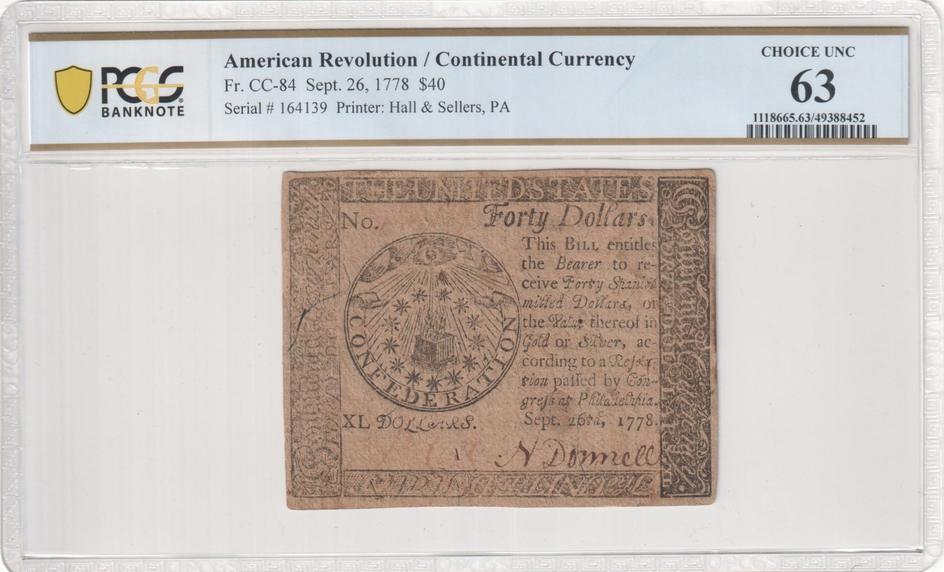 PCGS Certificate Verification Banknote Details for Cert #49388452