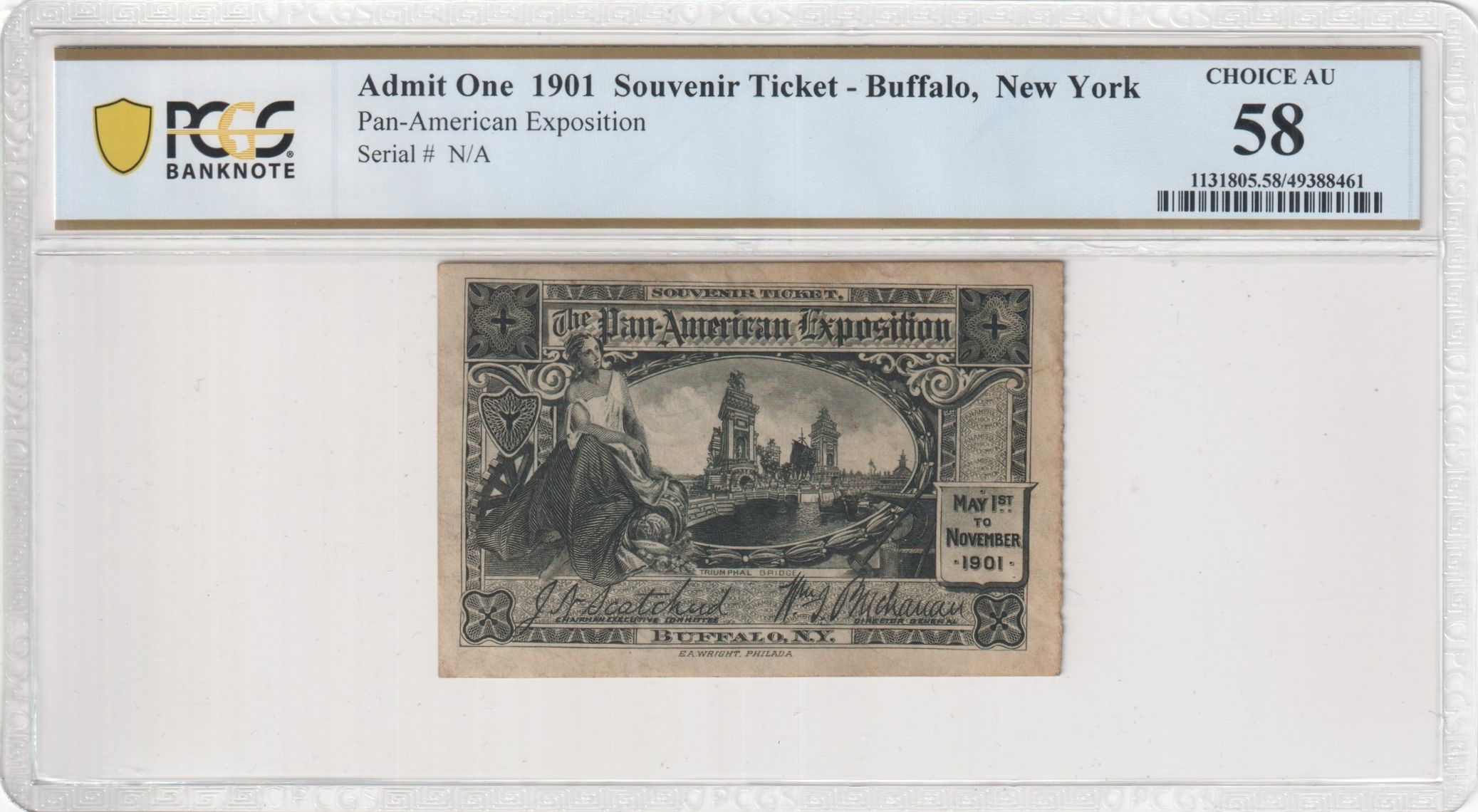 1901 Admit One Pan-American Exposition Souvenir Ticket - PCGS NoteFacts