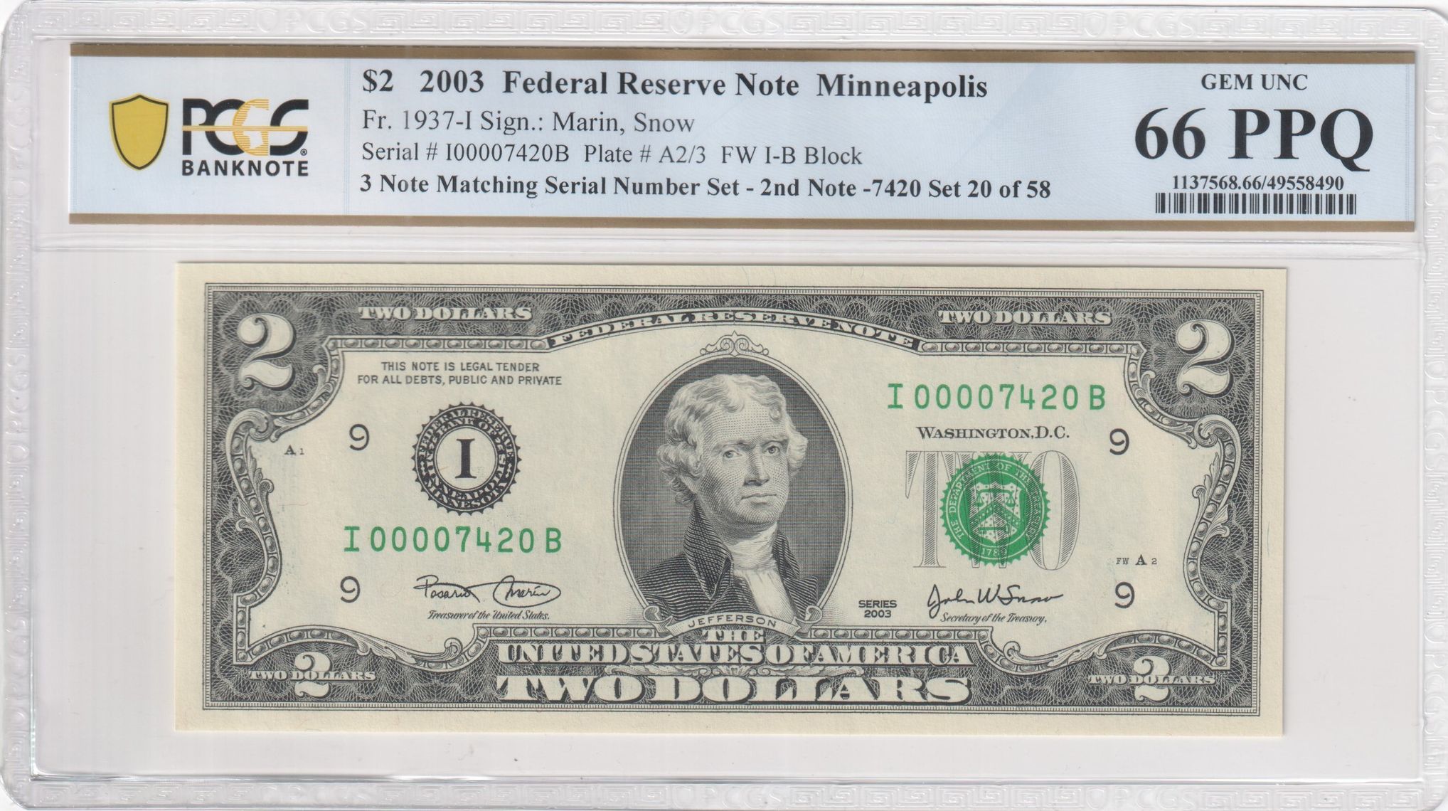 PCGS Certificate Verification Banknote Details for Cert #49558490