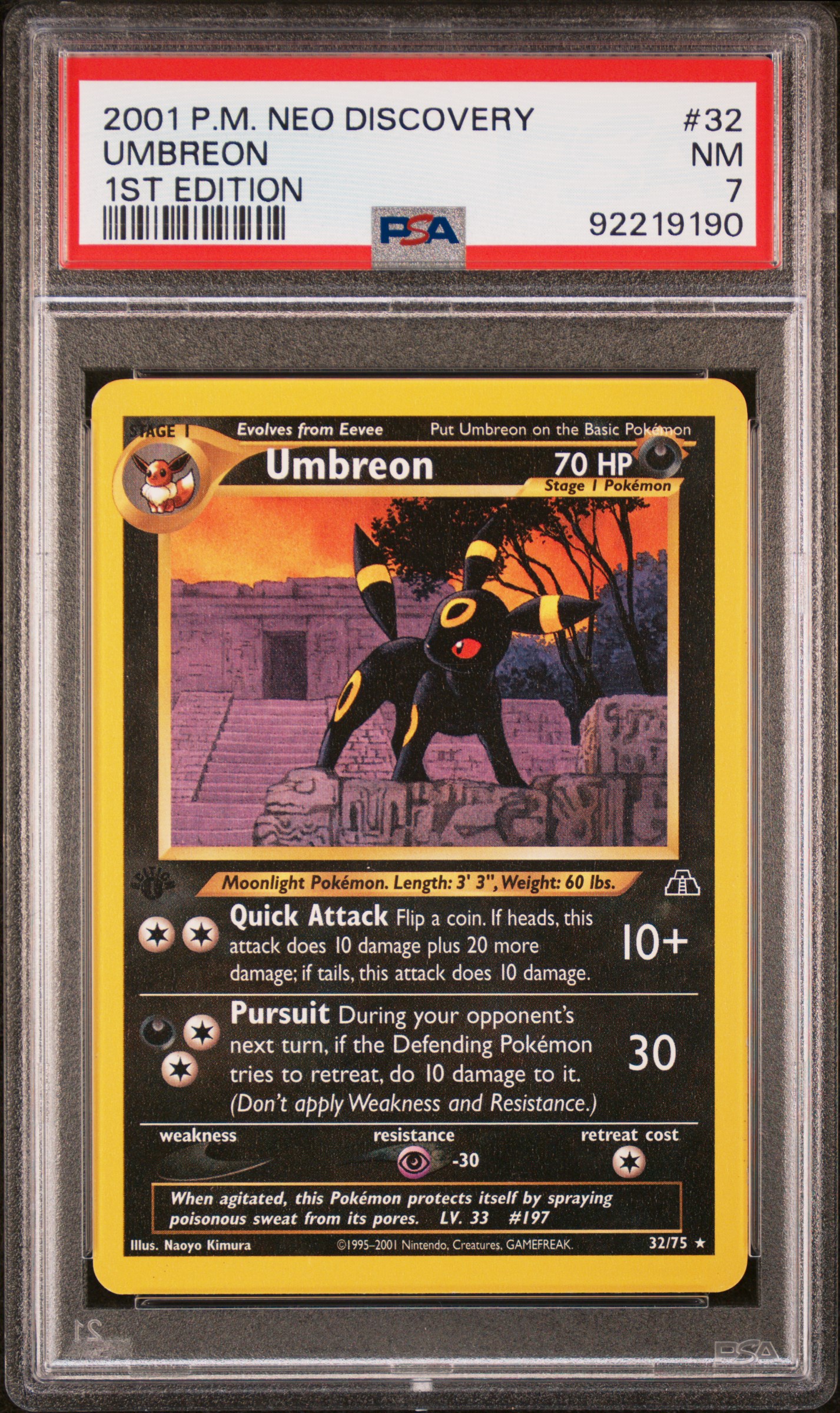 2001 UMBREON POKEMON NEO DISCOVERY 1ST EDITION PSA 7 | Veriswap