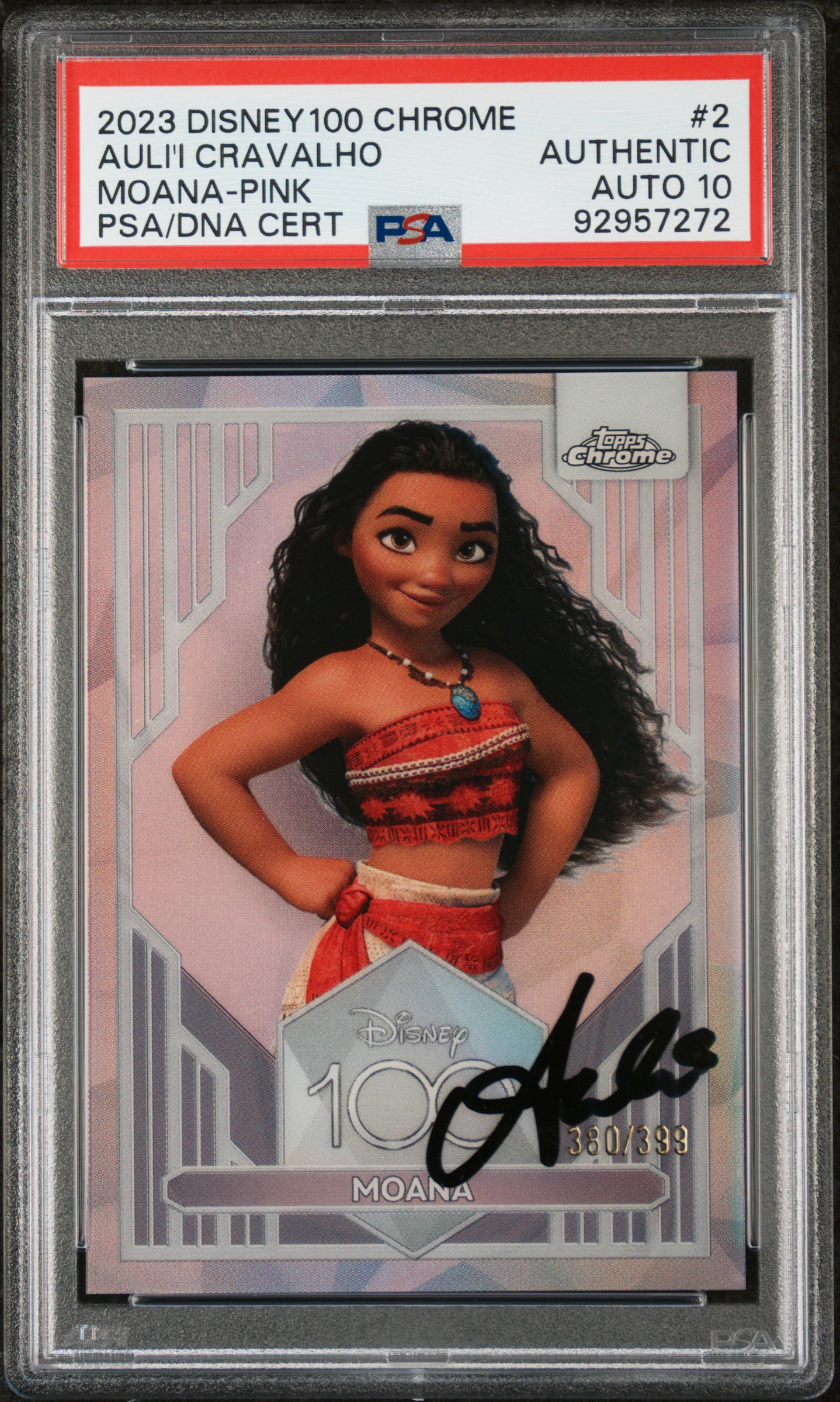 2023 2023 Disney 100 Chrome Moana Auli’i Caravalho on card autograph ...