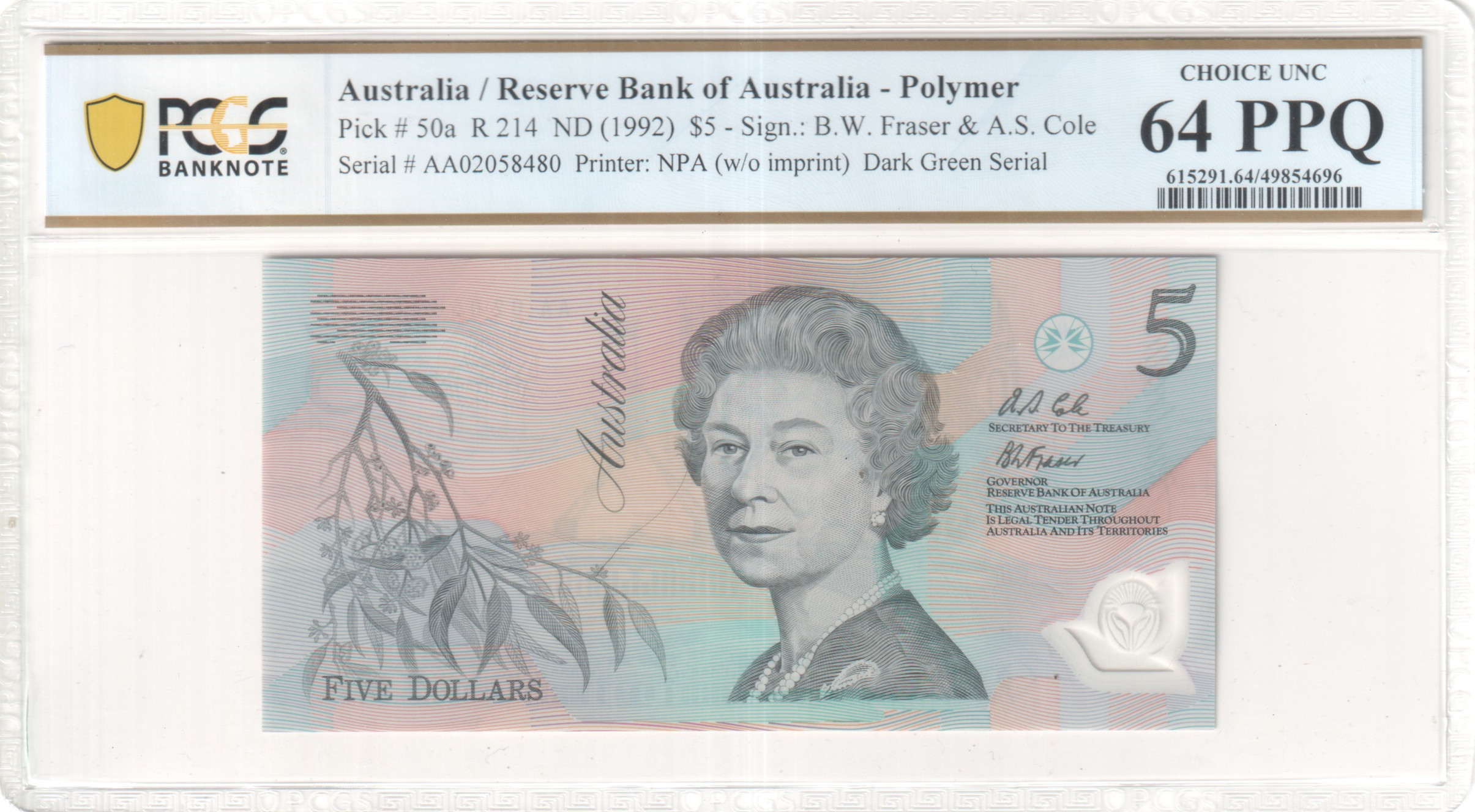 PCGS Certificate Verification Banknote Details for Cert #49854696