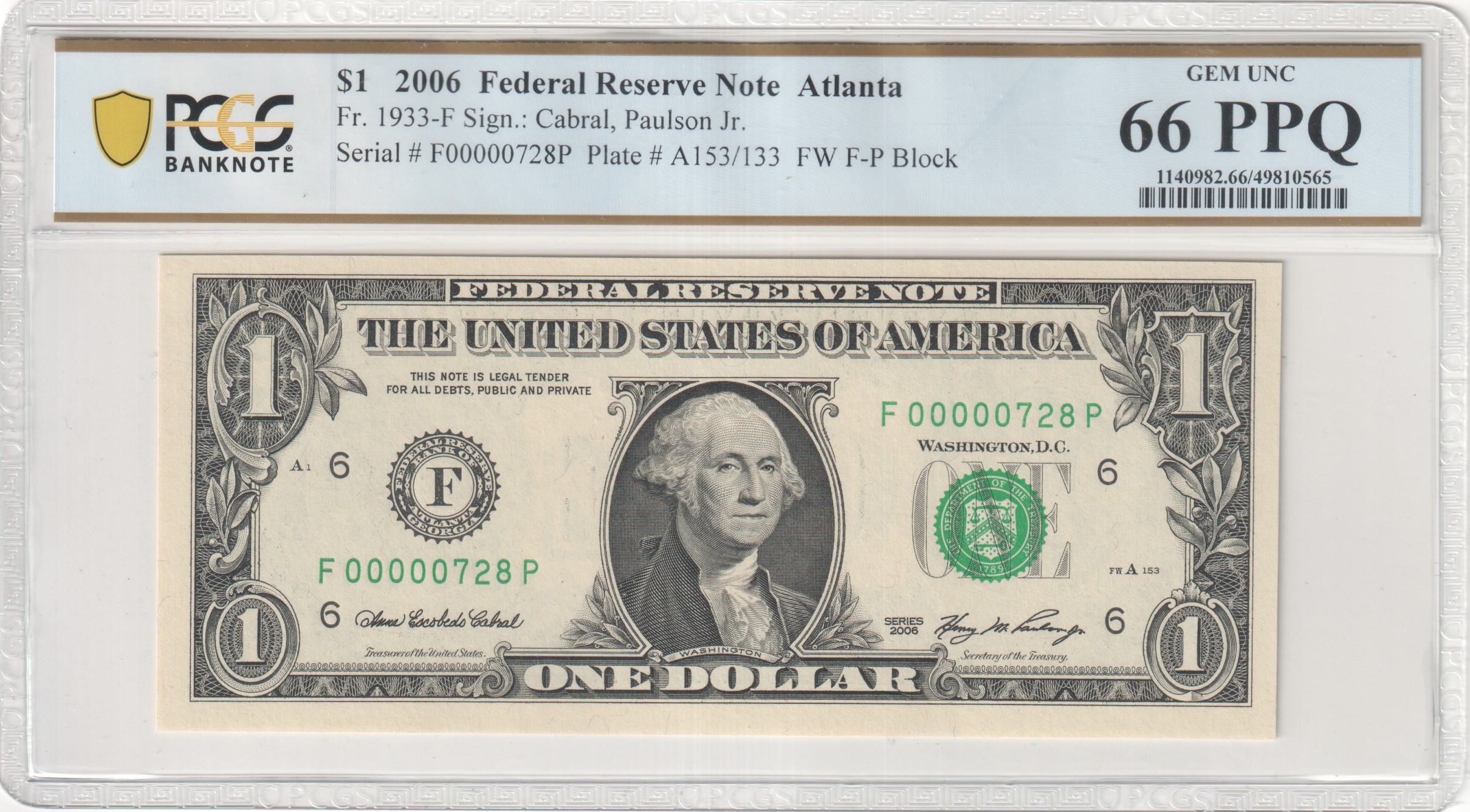 PCGS Certificate Verification Banknote Details for Cert #49810565