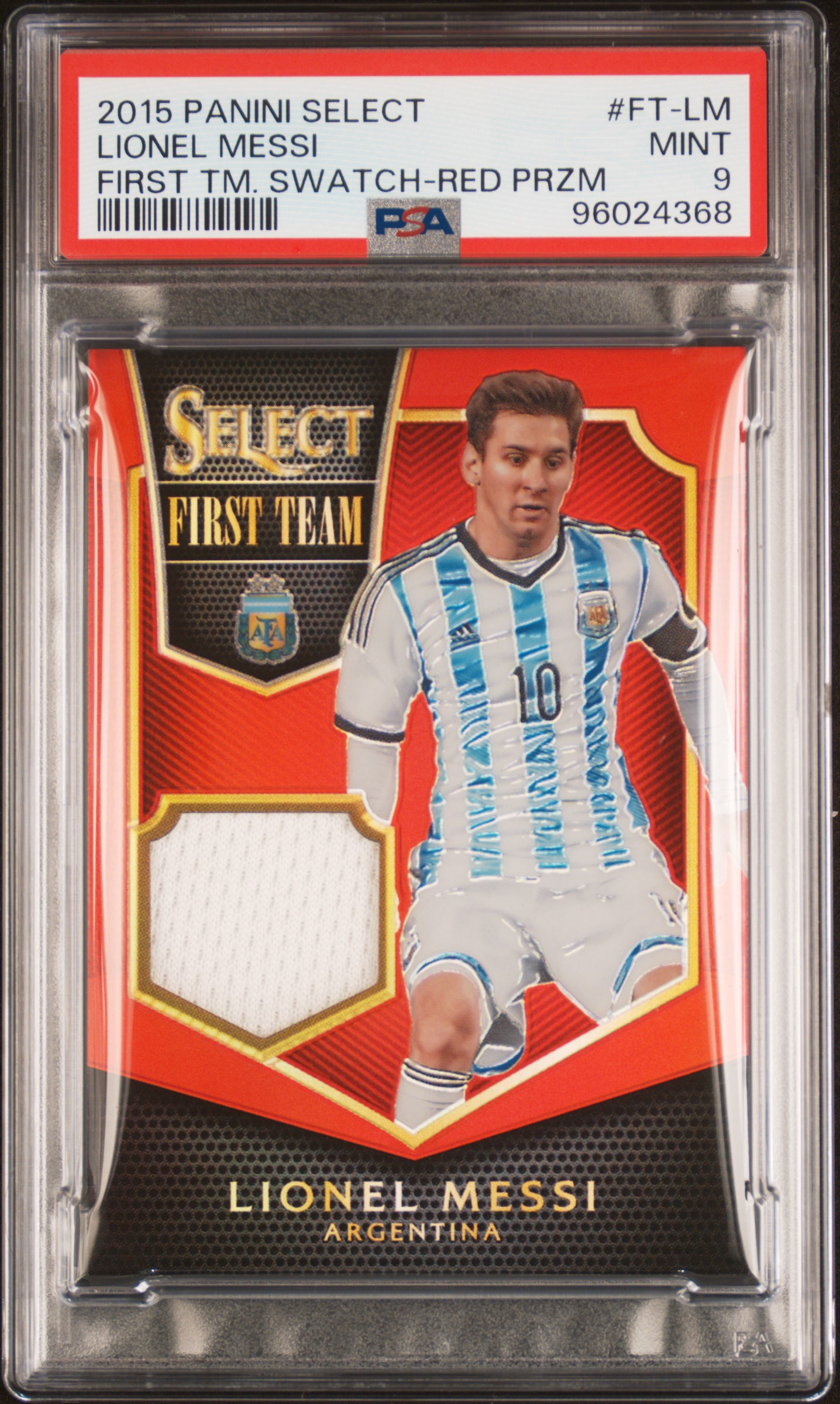 2015 Lionel Messi Panini Select First Team Swatch - Red Prizm (none higher) //49 PSA 9 | Veriswap