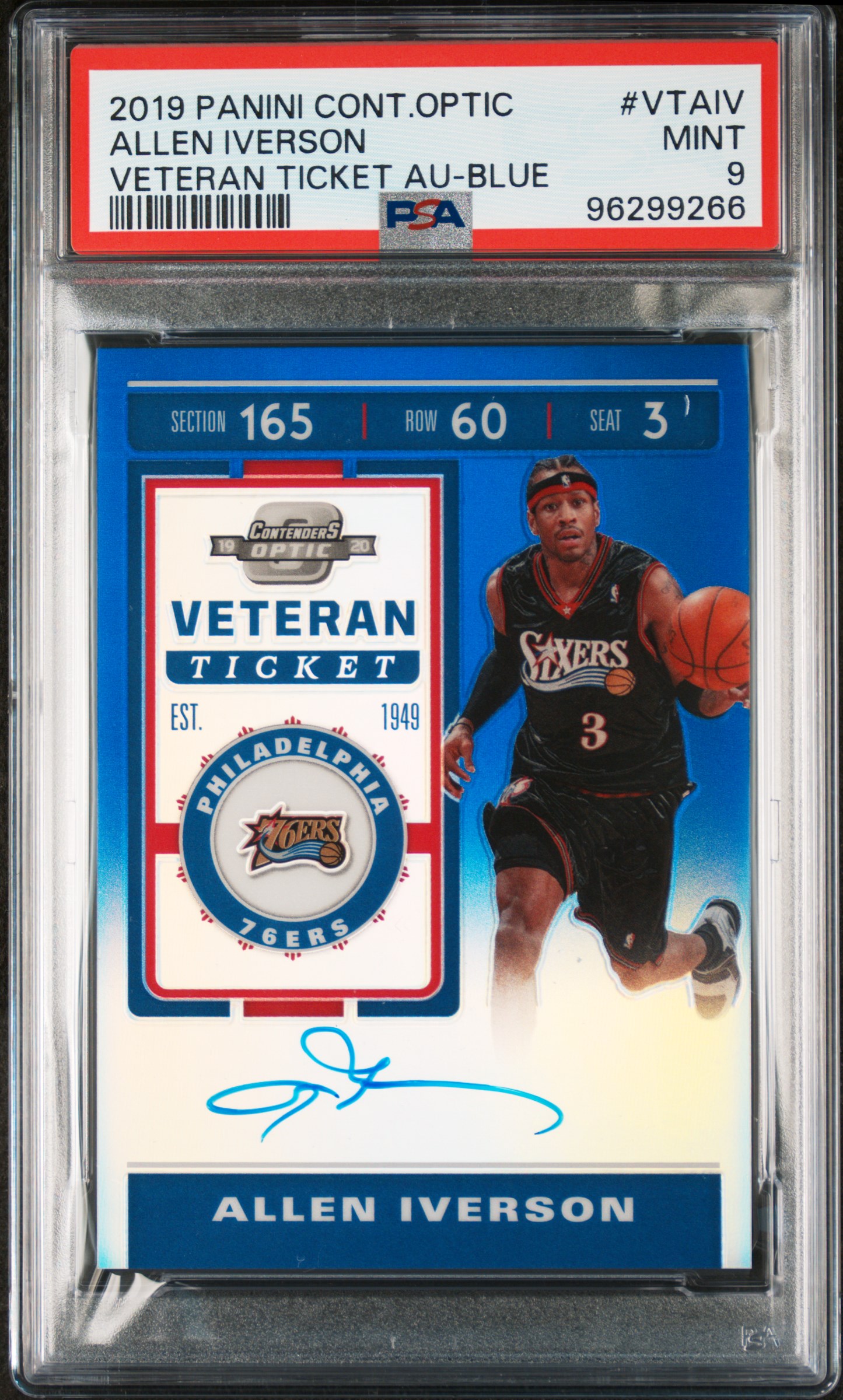 2019 ALLEN IVERSON PANINI CONTENDERS OPTIC VETERAN TICKET AUTOGRAPHS ...