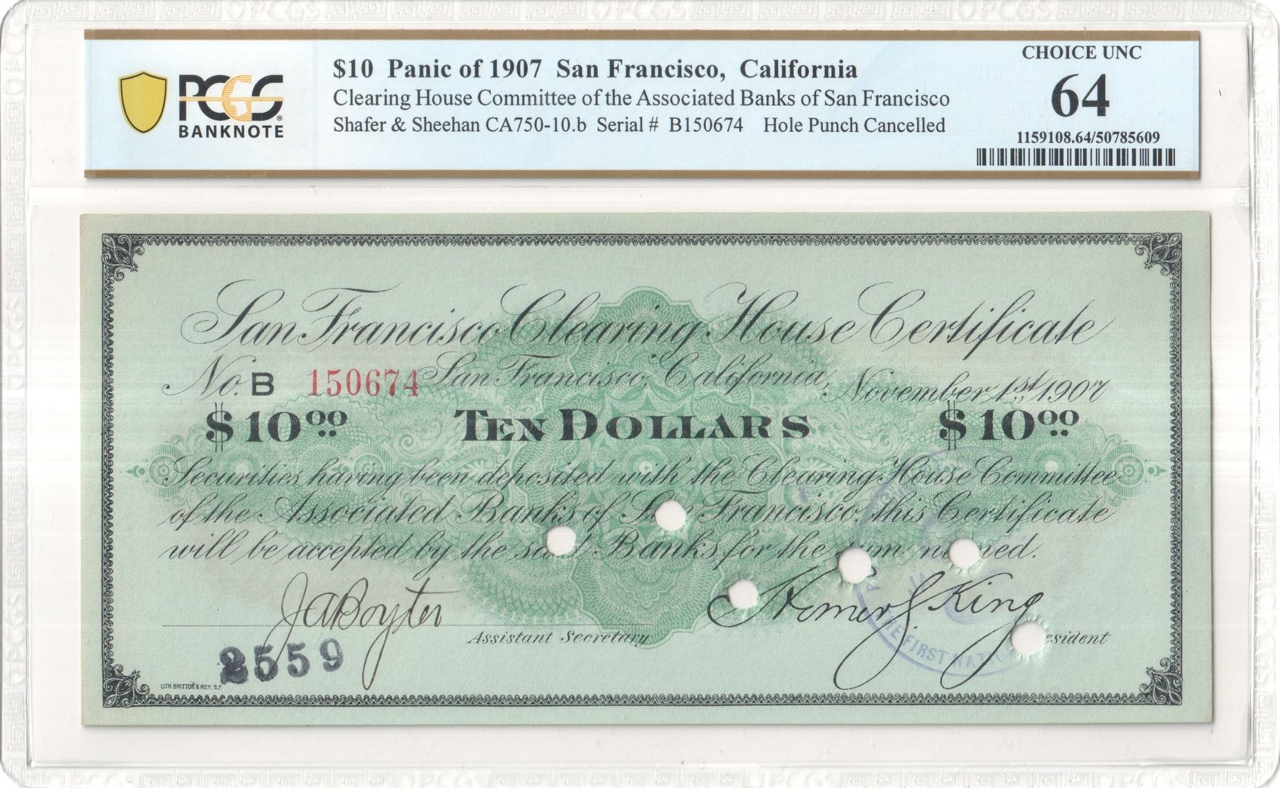 PCGS Certificate Verification Banknote Details for Cert #50785609