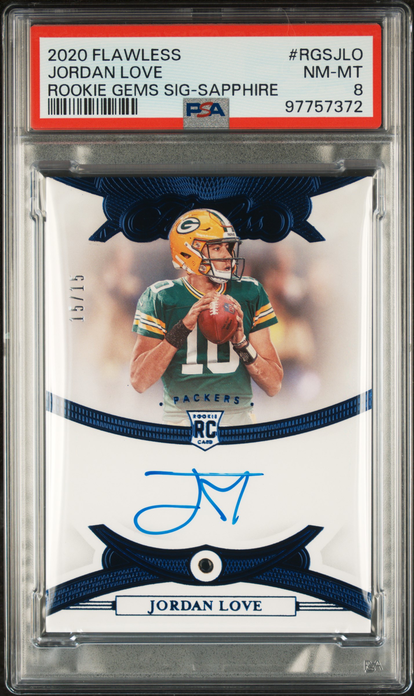 2020 JORDAN LOVE PANINI FLAWLESS ROOKIE GEMS SIGNATURES ROOKIE GEMS SIG ...