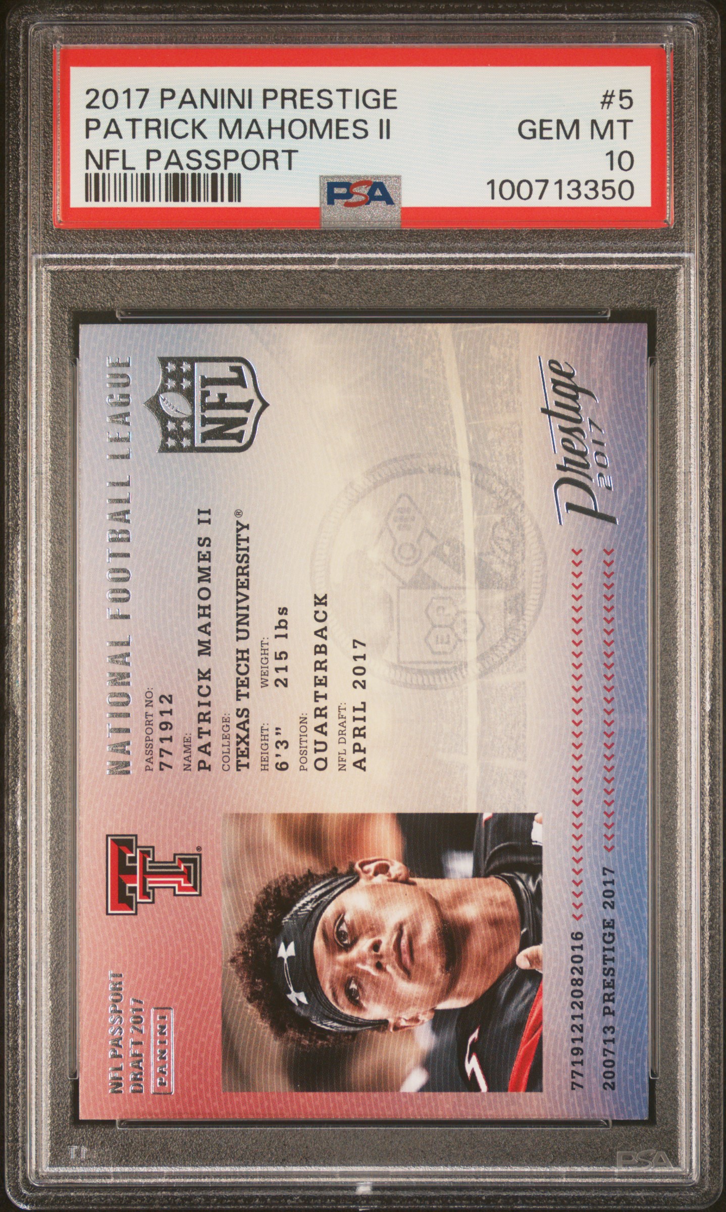 2017 PATRICK MAHOMES II PANINI PRESTIGE NFL PASSPORT NFL PASSPORT ...