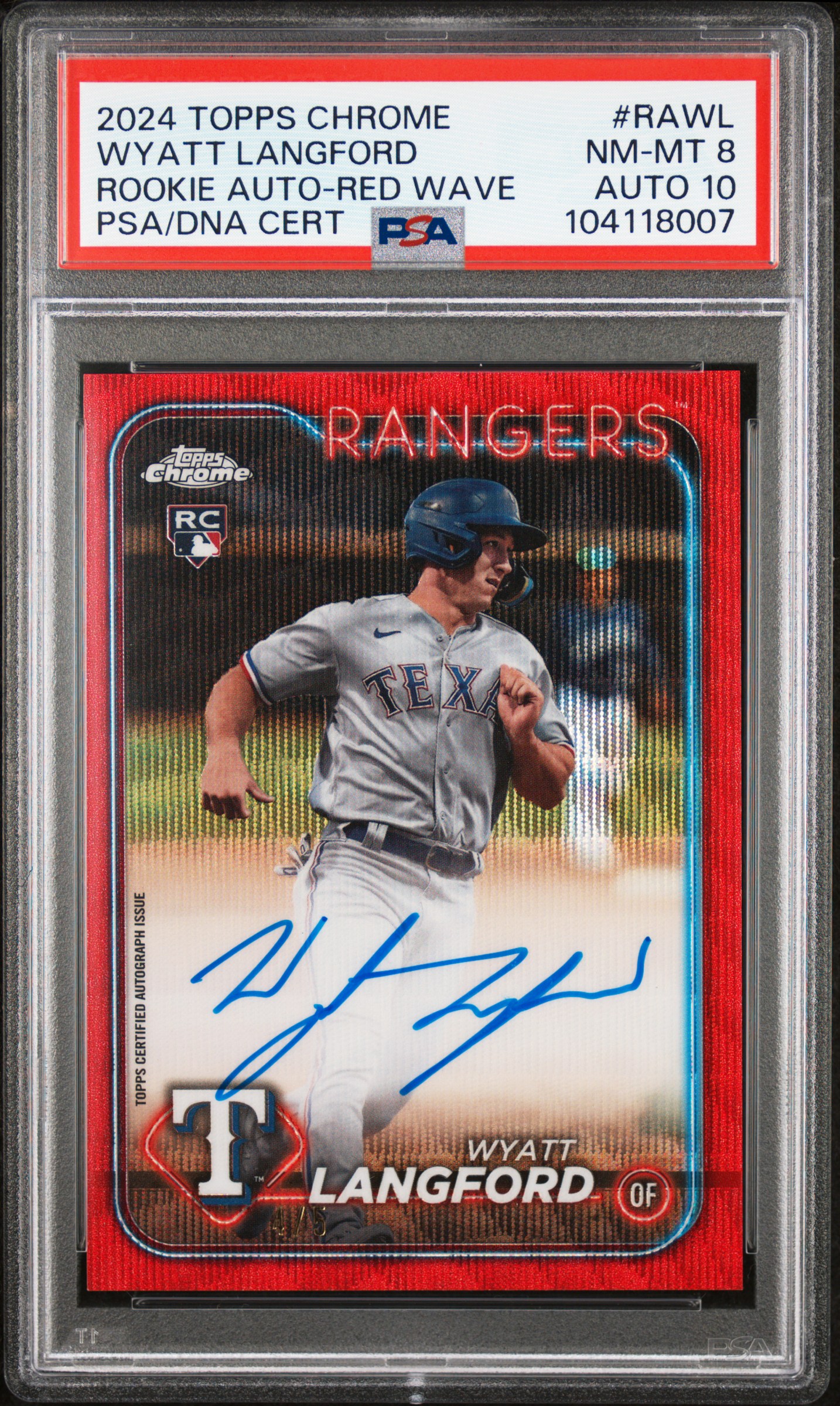 2024 WYATT LANGFORD TOPPS CHROME ROOKIE AUTOGRAPHS ROOKIE AUTO-RED WAVE ...