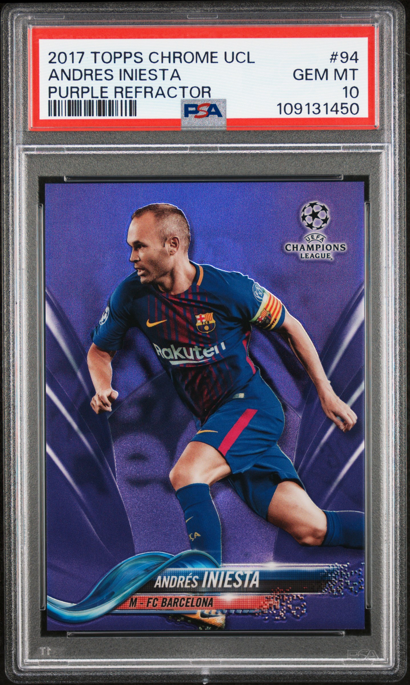 2017 ANDRES INIESTA TOPPS CHROME UEFA CHAMPIONS LEAGUE PURPLE REFRACTOR //250 PSA 10 | Veriswap