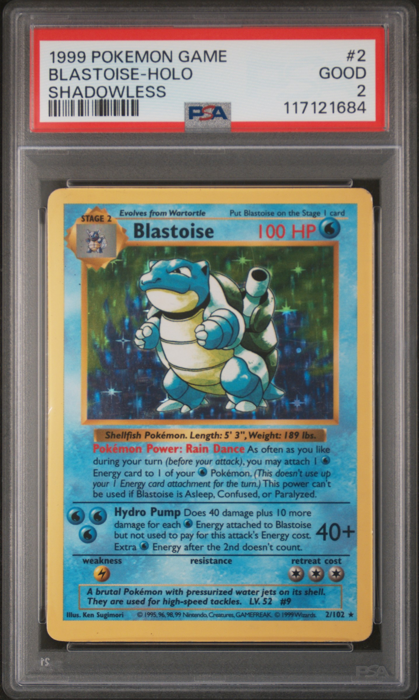 1999 POKEMON GAME SHADOWLESS BLASTOISE-HOLO PSA 2 | Veriswap