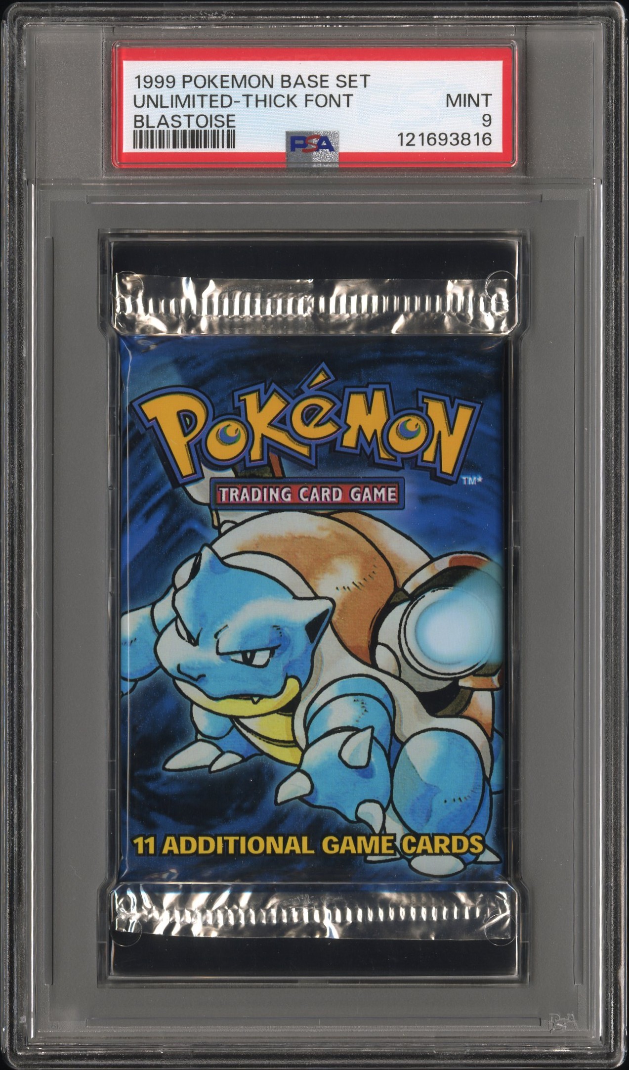 1999 UNLIMITED-THICK FONT POKEMON BASE SET PACK BLASTOISE PSA 9 | Veriswap