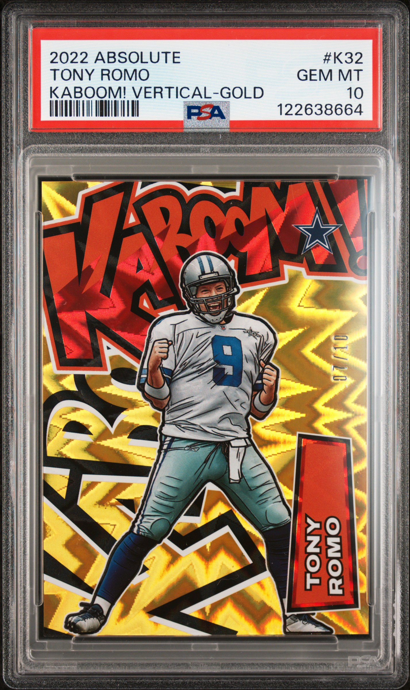 2022 TONY ROMO PANINI ABSOLUTE KABOOM! VERTICAL KABOOM! VERTICAL-GOLD ...