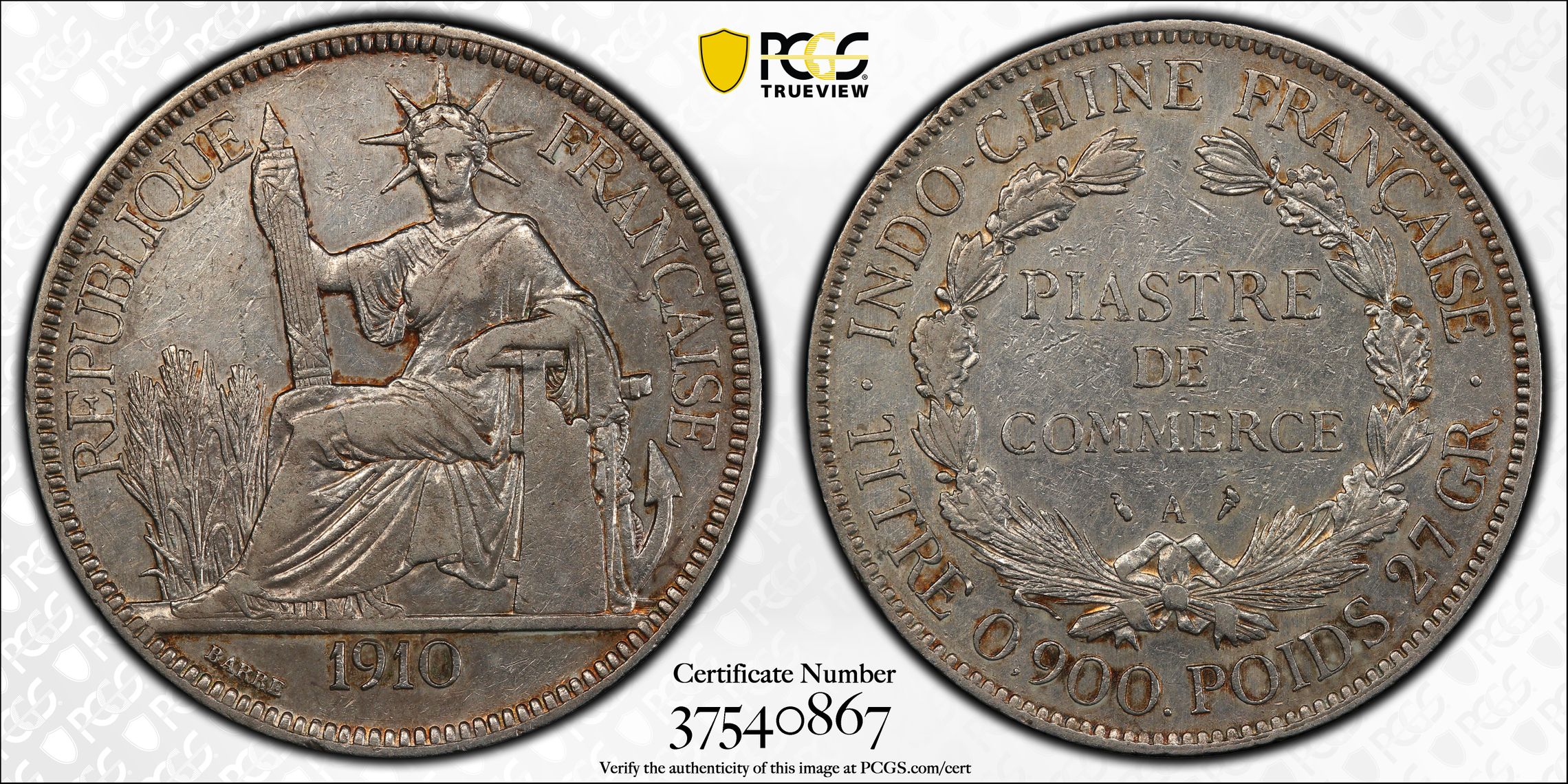 PCGS Certificate Verification Coin Details for Cert #37540867