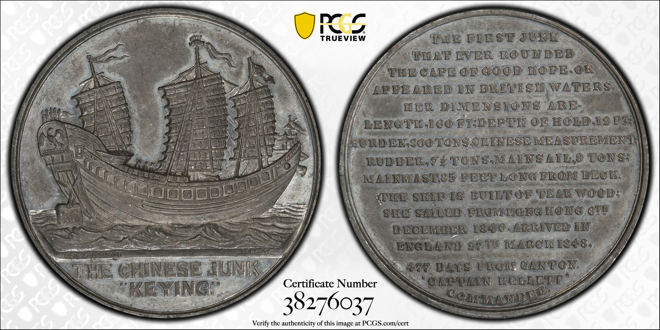 PCGS Certificate Verification Coin Details for Cert #38276037