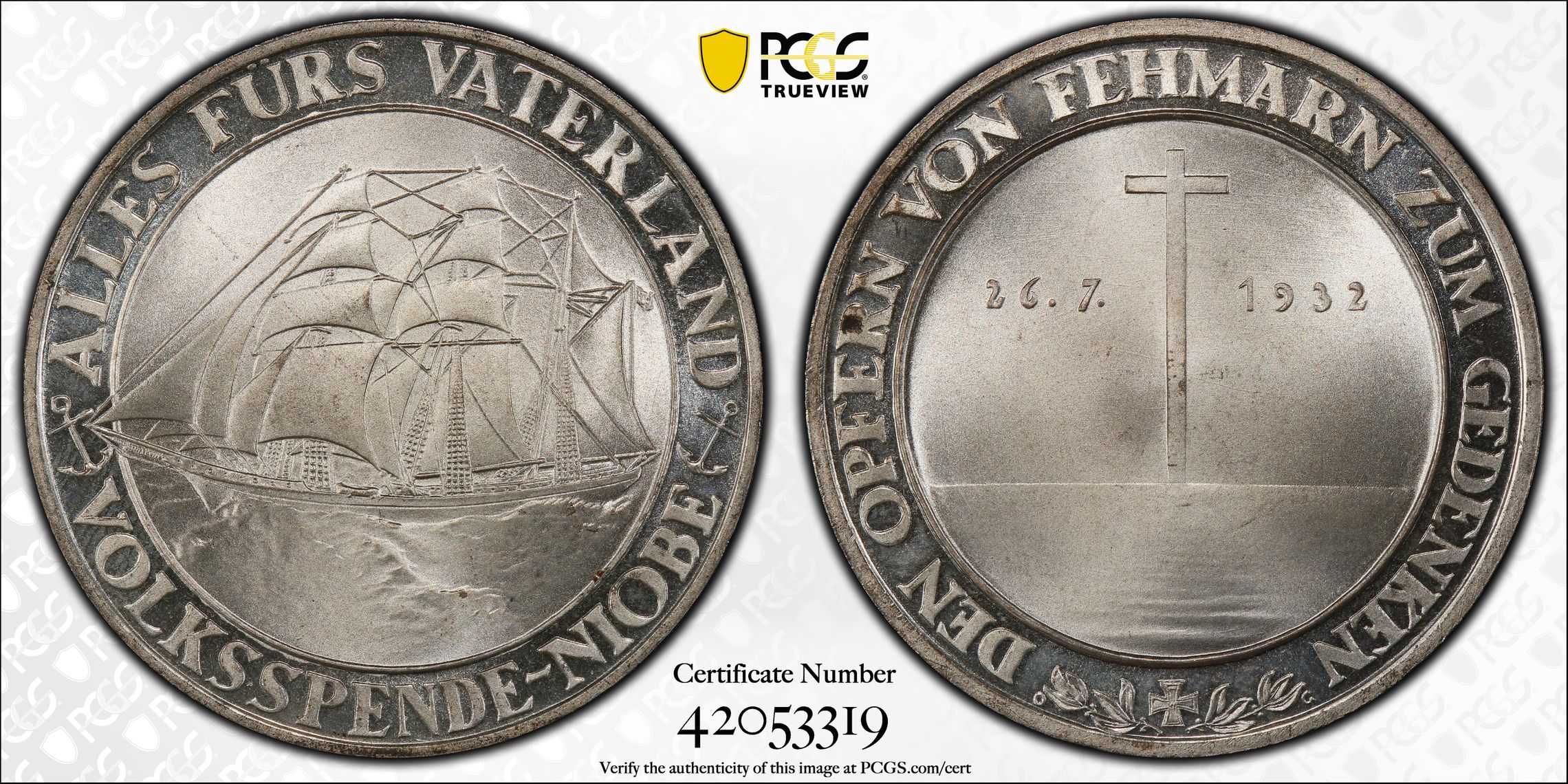 PCGS Certificate Verification Coin Details for Cert #42053319