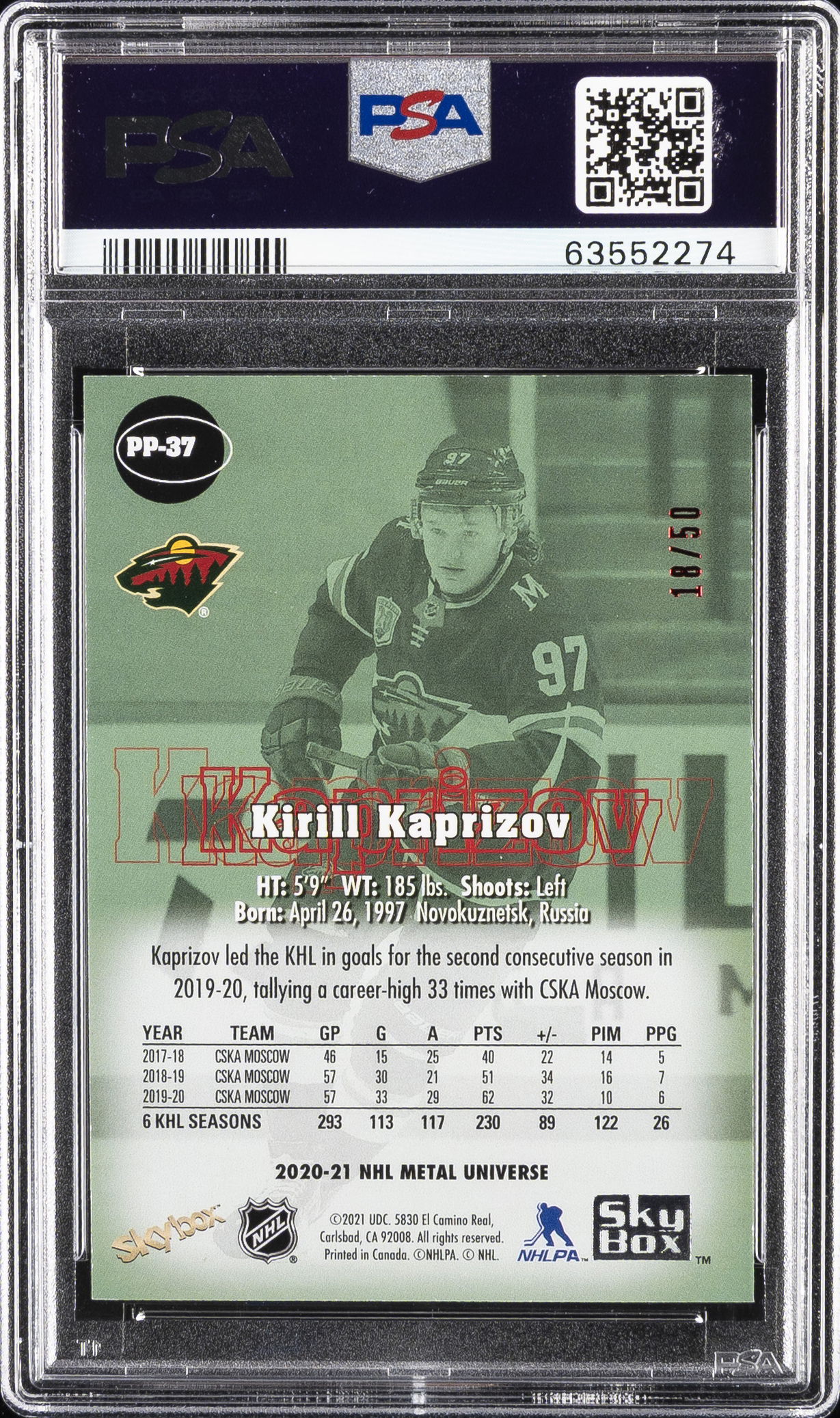 2020 SKYBOX METAL UNIVERSE SKYBOX PREMIUM PROSPECTS KIRILL KAPRIZOV ...
