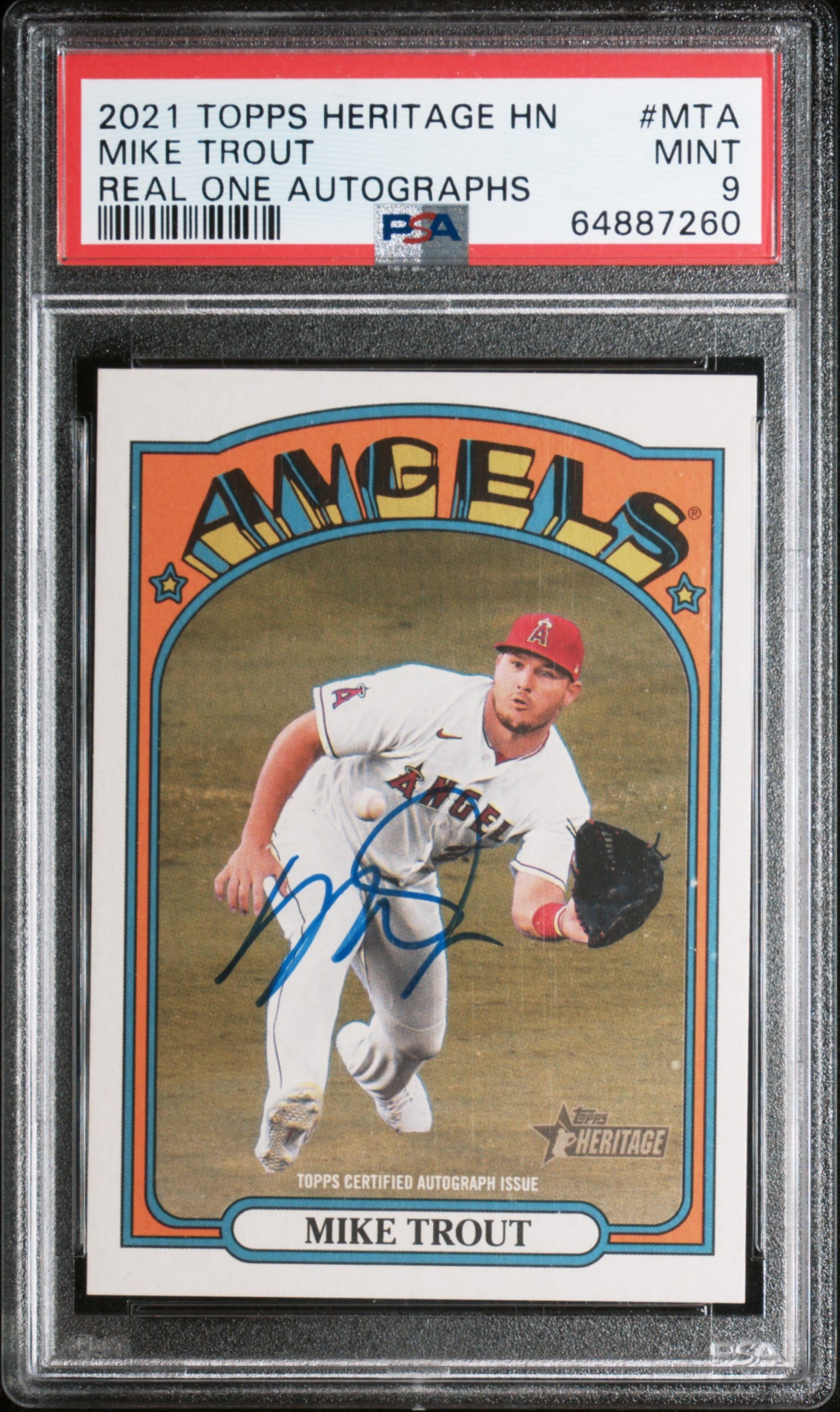 Mike Trout 2021 Topps Heritage #ROA-MT Real One Autographs PSA 9 Price ...